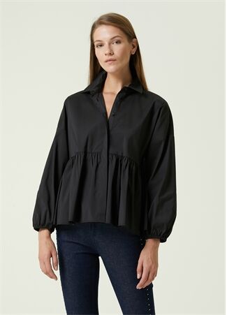 Beymen Club Kadın Siyah Büzgü Detaylı Tafta Gömlek XS