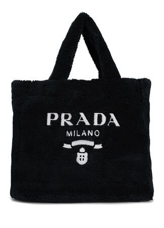 Prada Kadın Siyah Logolu Dokulu Omuz Çantası EU