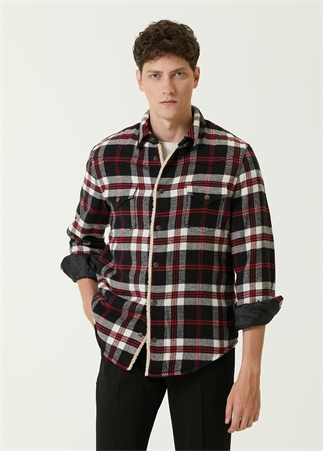 Erkek Kırmızı Ekoseli Shearling Detaylı Dış Gömlek L EU Erkek Kırmızı Ekoseli Shearling Detaylı Dış Gömlek L EU