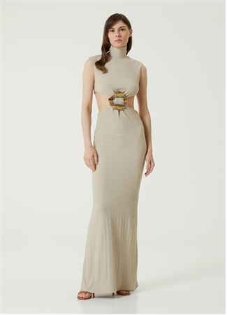Mirela Cerica Kadın Bej Dekolte Detaylı Maxi Elbise 38 EU