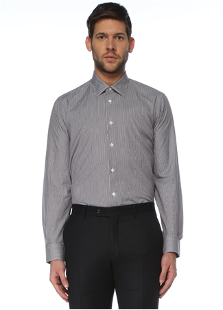 Pal Zileri Erkek İngiliz Yaka Çizgi Desenli Gömlek Bordo 4 IT