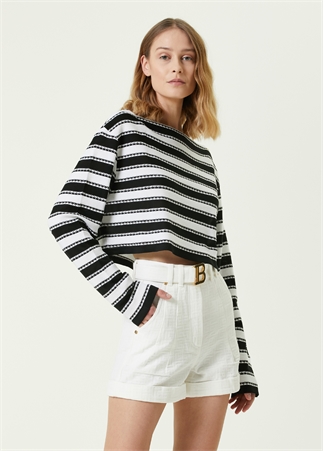 Balmain Kadın Siyah Beyaz Kayık Yaka Çizgili Bluz 36 FR Balmain Kadın Siyah Beyaz Kayık Yaka Çizgili Bluz 36 FR