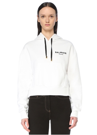 Balmain Kadın Beyaz Kapüşonlu Logolu Sweatshirt S EU
