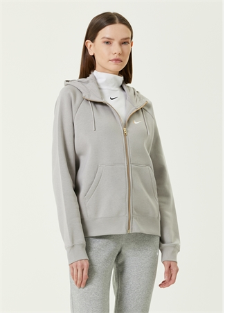Nike Kadın Gri Kapüşonlu Logo Detaylı Sweatshirt S EU Nike Kadın Gri Kapüşonlu Logo Detaylı Sweatshirt S EU