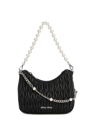 Miu Kadın Siyah Logo Detaylı Deri Çanta EU