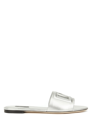 Dolce&Gabbana Kadın Silver Logolu Deri Terlik Gri 36 EU