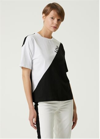 Beymen Club Kadın Siyah Beyaz Bisiklet Yaka Baskılı T-shirt S