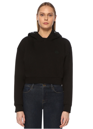 Moncler Kadın Siyah Logolu Kapüşonlu Sweatshirt M EU