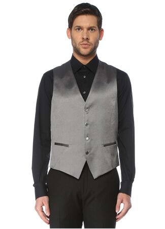 Cerimonia Erkek Gri Saten Garnili İpek Yelek 48 IT