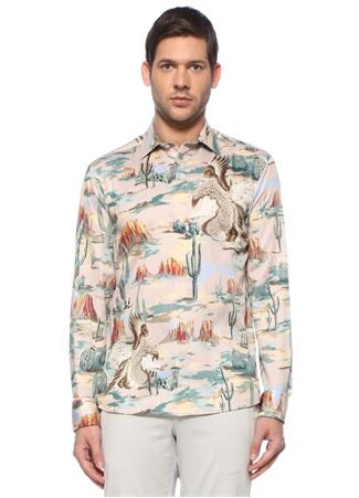 Etro Erkek Bej Açık Yaka Çöl Desenli Gömlek XL EU