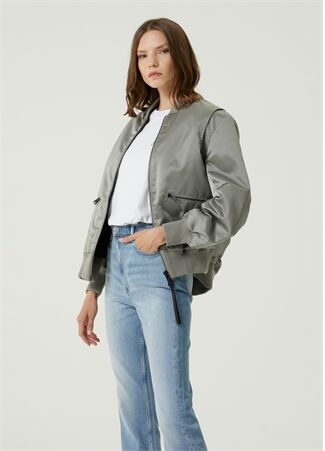 Allsaints Kadın Brooke Gri Dik Yaka Bomber Ceket 8 UK Allsaints Kadın Brooke Gri Dik Yaka Bomber Ceket 8 UK