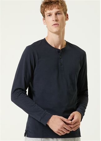 Beymen Collection Erkek Henley Lacivert Uzun Kol T-shirt M EU