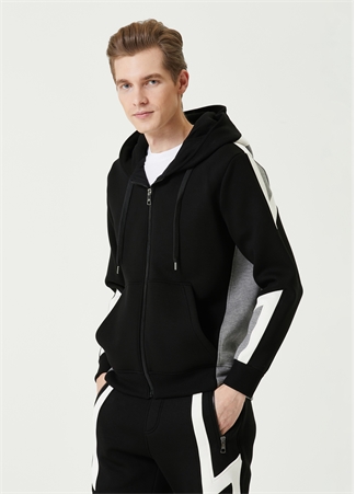 Neil Barrett Erkek Siyah Gri Kapüşonlu Sweatshirt XL EU