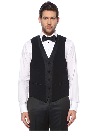 Palzileri Lab Erkek Siyah V Yaka Desenli Garnili Yün Yelek 46 IT