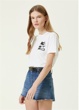 Etro Kadın Beyaz Bisiklet Yaka Logolu T-shirt XS EU