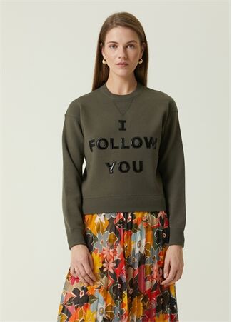 Beymen Club Kadın Haki Slogan Baskılı Kazak XS