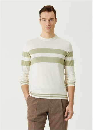 Maurizio Baldassari Erkek Bej Şerit Detaylı İpek Kazak S EU