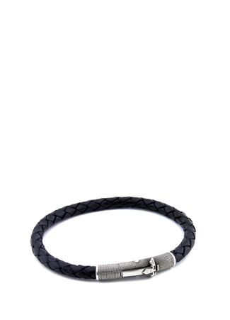 Kayra Khan Erkek Siyah Örgü Dokulu Gümüş Rengi Bileklik L EU