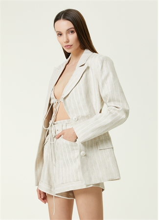 Significant Other Kadın Bej Bel Dekolteli Çizgili Keten Blazer 2 Us Significant Other Kadın Bej Bel Dekolteli Çizgili Keten Blazer 2 Us