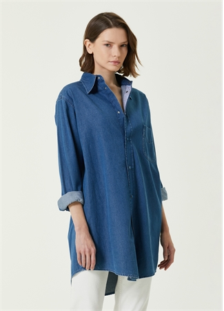 Etro Kadın Oversize Mavi Logolu Denim Gömlek XS EU Etro Kadın Oversize Mavi Logolu Denim Gömlek XS EU