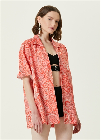 Etro Kadın Turuncu Şal Desenli Kısa Kol Gömlek 38 It