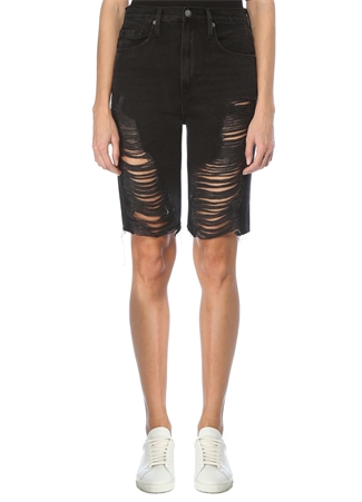 Frame Denim Kadın Siyah Yıpratmalı Jean Şort 26 US