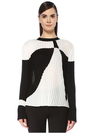 Balmain Kadın Siyah Beyaz Desenli Pilili Bluz 36 FR