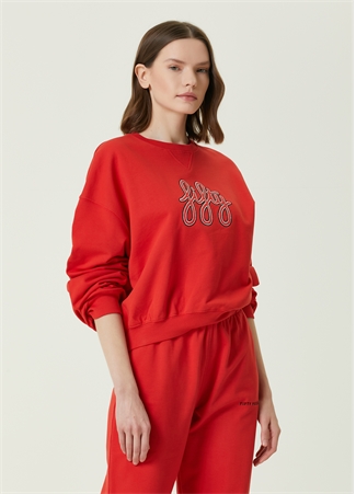 Fifty Pieces Kadın Loose Fit Kırmızı Bisiklet Yaka Logolu Sweatshirt L EU