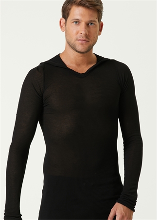 Rick Owens Erkek Siyah Kapüşonlu Uzun Kollu T-shirt S EU Rick Owens Erkek Siyah Kapüşonlu Uzun Kollu T-shirt S EU