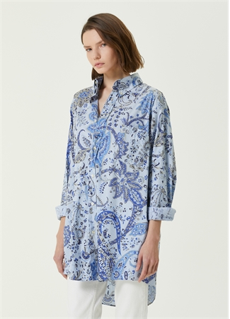 Etro Kadın Oversize Mavi Şal Desenli Gömlek L EU Etro Kadın Oversize Mavi Şal Desenli Gömlek L EU
