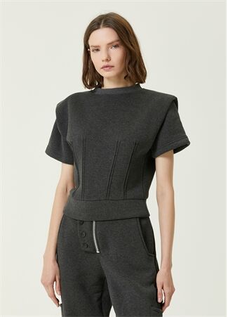 Lol Kadın Maddie Gri Bisiklet Yaka Kısa Kol Sweatshirt XS/S EU