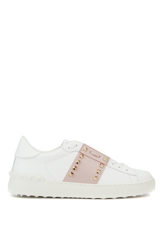 Valentino Garavani Kadın Rockstud Beyaz Altın Rengi Deri Sneaker 36 EU