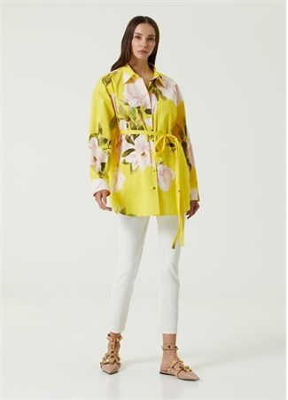 Valentino Kadın Sarı Çiçek Desenli Beli Kuşaklı Ceket 40 IT