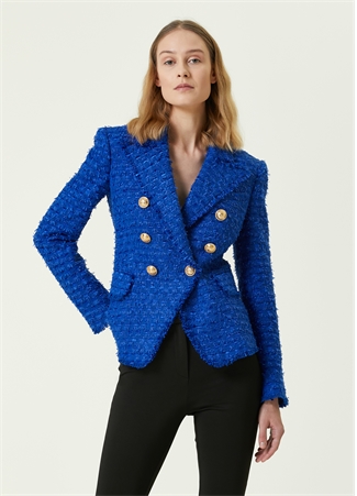Balmain Kadın Mavi Tweed Ceket 36 Fr Balmain Kadın Mavi Tweed Ceket 36 Fr