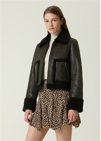Beymen Club Kadın Koyu Haki Shearling Detaylı Deri Mont XS Beymen Club Kadın Koyu Haki Shearling Detaylı Deri Mont XS