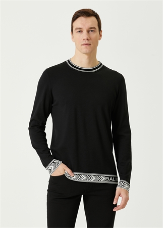 Balmain Erkek Siyah Logo Jakarlı Yün Triko L EU Balmain Erkek Siyah Logo Jakarlı Yün Triko L EU