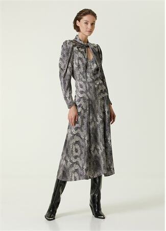 Isabel Marant Kadın Vilma Siyah Desenli Midi Elbise 38 FR