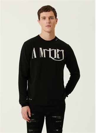 Amiri Erkek Siyah Logo Jakarlı Kaşmir Kazak L EU