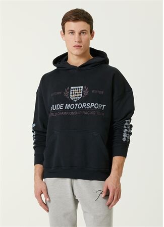 Rhude Erkek Siyah Kapüşonlu Logolu Sweatshirt S EU