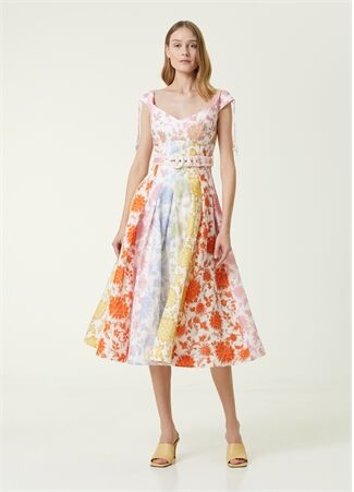 Zimmermann Kadın Colorblock Çiçekli Midi Keten Elbise US Zimmermann Kadın Colorblock Çiçekli Midi Keten Elbise US