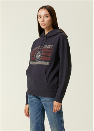 Kadın Lacivert Kapüşonlu Logolu Sweatshirt S EU Kadın Lacivert Kapüşonlu Logolu Sweatshirt S EU