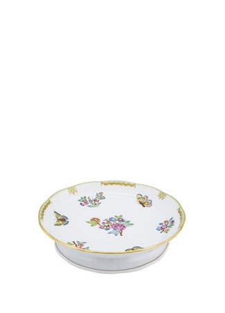 Herend Colorblocked Desenli Ayaklı Porselen Servis Tabağı Çok Renkli