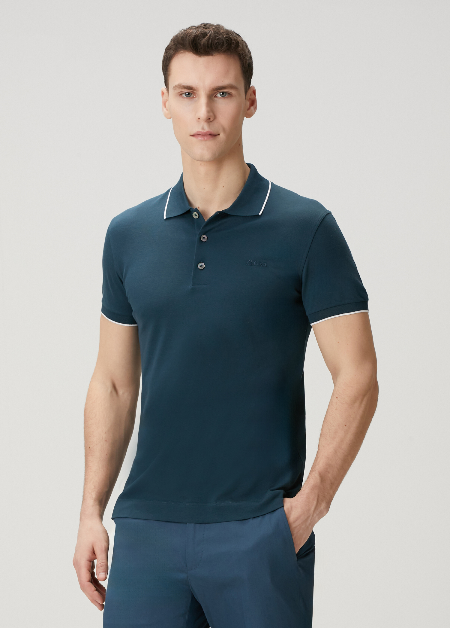 Zegna Koyu Mavi Erkek Koyu Mavi Polo Yaka Logo Nakışlı T-shirt 1660999 | Beymen