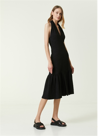 Msgm Kadın Siyah Halter Yaka Jakarlı Midi Elbise 42 IT Msgm Kadın Siyah Halter Yaka Jakarlı Midi Elbise 42 IT