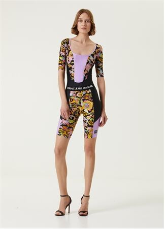 Versace Jeans Couture Kadın Colorblock Desenli Biker Tayt Siyah 40 IT
