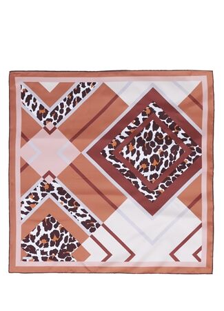 Beymen Kadın Kiremit Desenli 90x90 cm İpek Eşarp Kırmızı EU