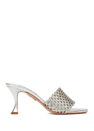 Aquazzura Kadın Silver Kafes Bantlı Deri Terlik Gri 36 EU Aquazzura Kadın Silver Kafes Bantlı Deri Terlik Gri 36 EU