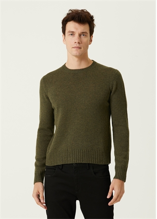 Prada Erkek Yeşil Bisiklet Yaka Yün Kazak 48 IT