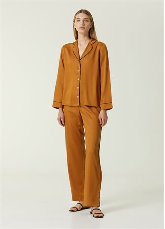 Elli2 Nightwear Kadın Hardal Biye Detaylı Pijama Seti Sarı L EU