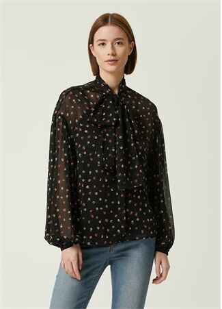 Beymen Club Kadın Siyah Yakası Bağcıklı Çiçekli Gömlek S EU